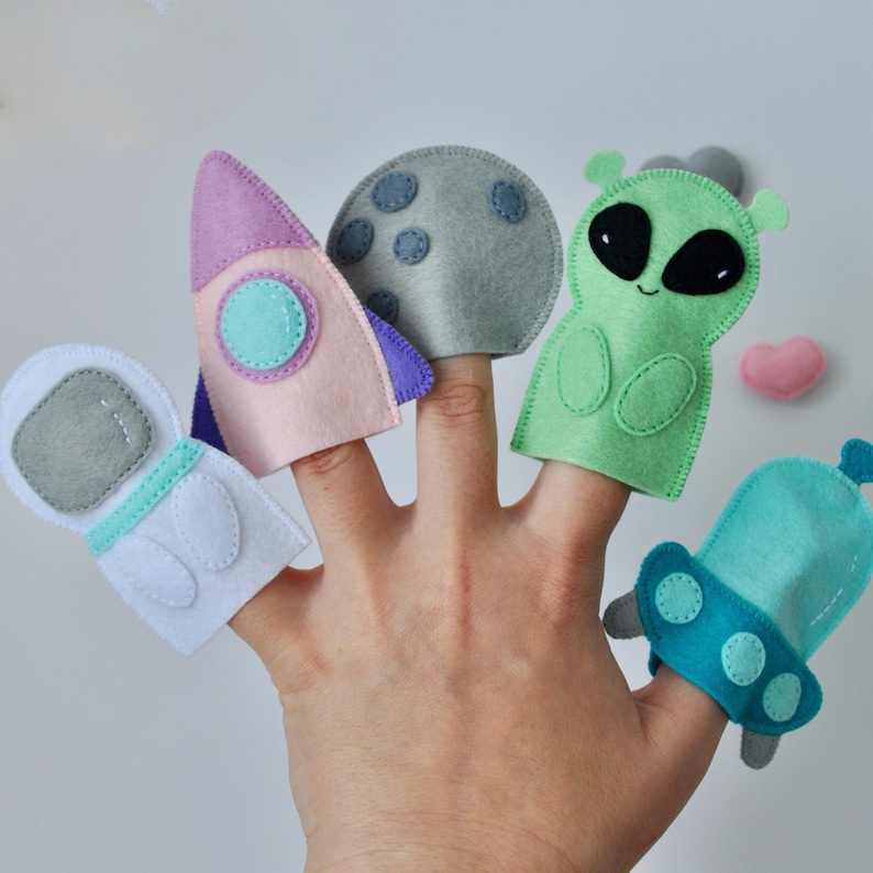 PDF Patterns: Space Finger Puppet Set. Easy Sew Felt Astronaut, Rocket ...