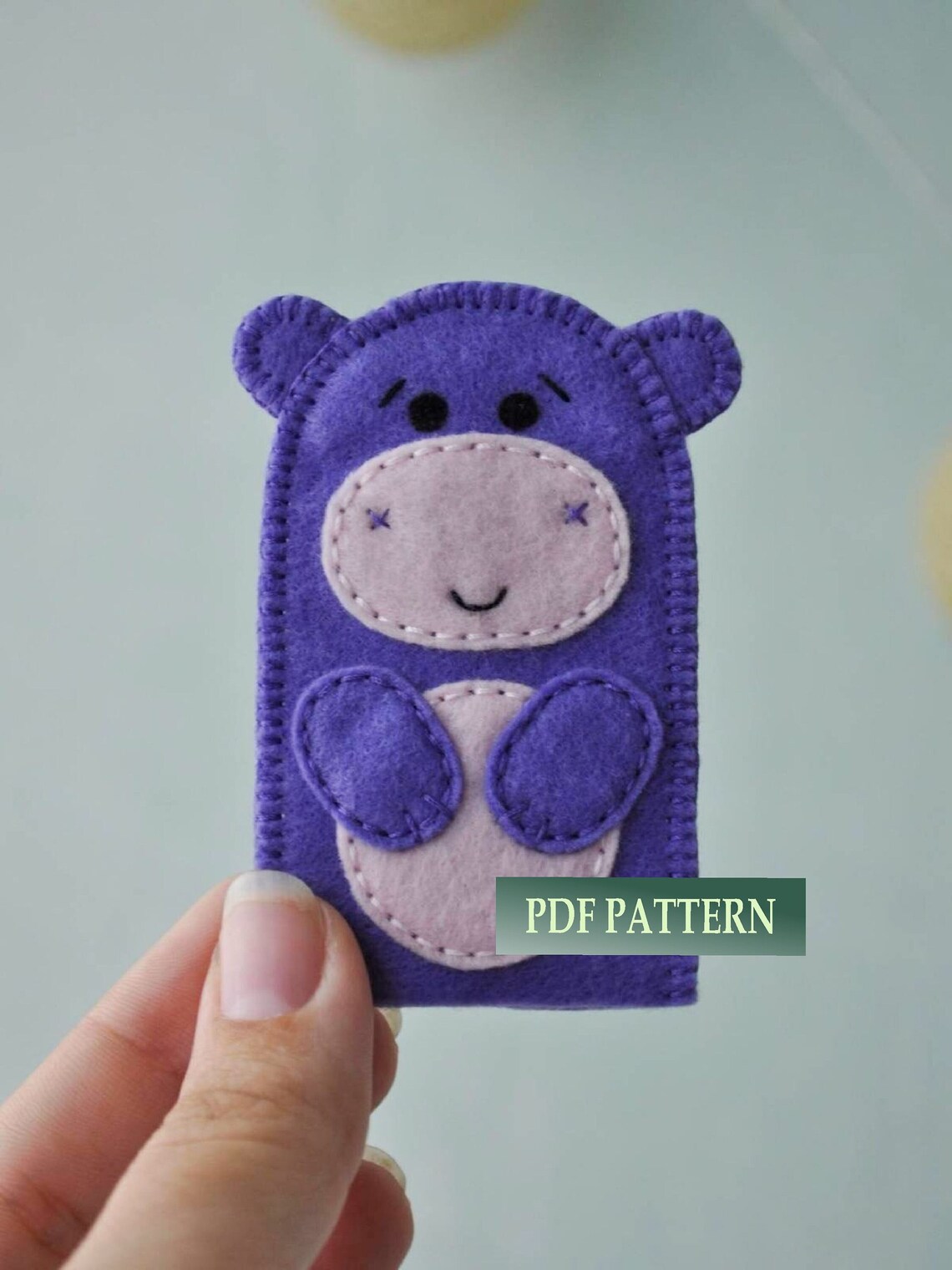 PDF Pattern, Felt Hippo Finger Puppet Pattern, Hippo Sewing Tutorial ...