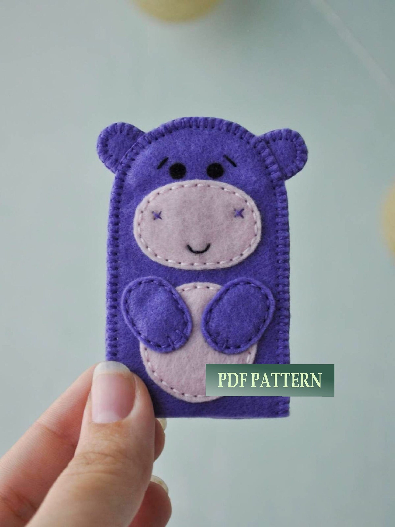 PDF Pattern, Felt Hippo Finger Puppet Pattern, Hippo Sewing Tutorial ...