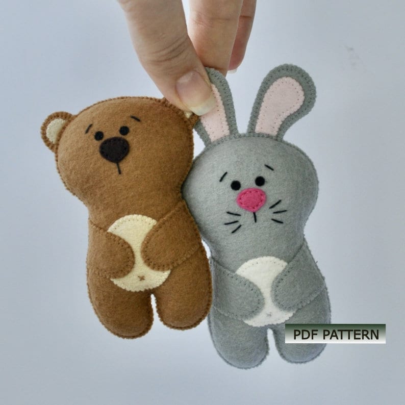 PDF Sewing Patterns: Tiny Felt Forest Animals. DIY Teddy Bear and Bunny ...