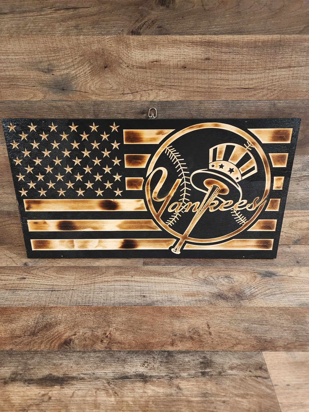 Handcrafted New York Yankees Wooden Flag: Rustic Baseball Decor - Etsy
