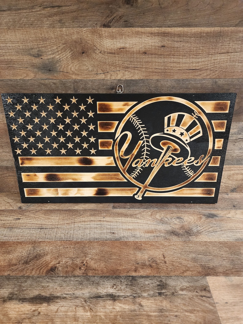 Handcrafted New York Yankees Wooden Flag: Rustic Baseball Decor - Etsy