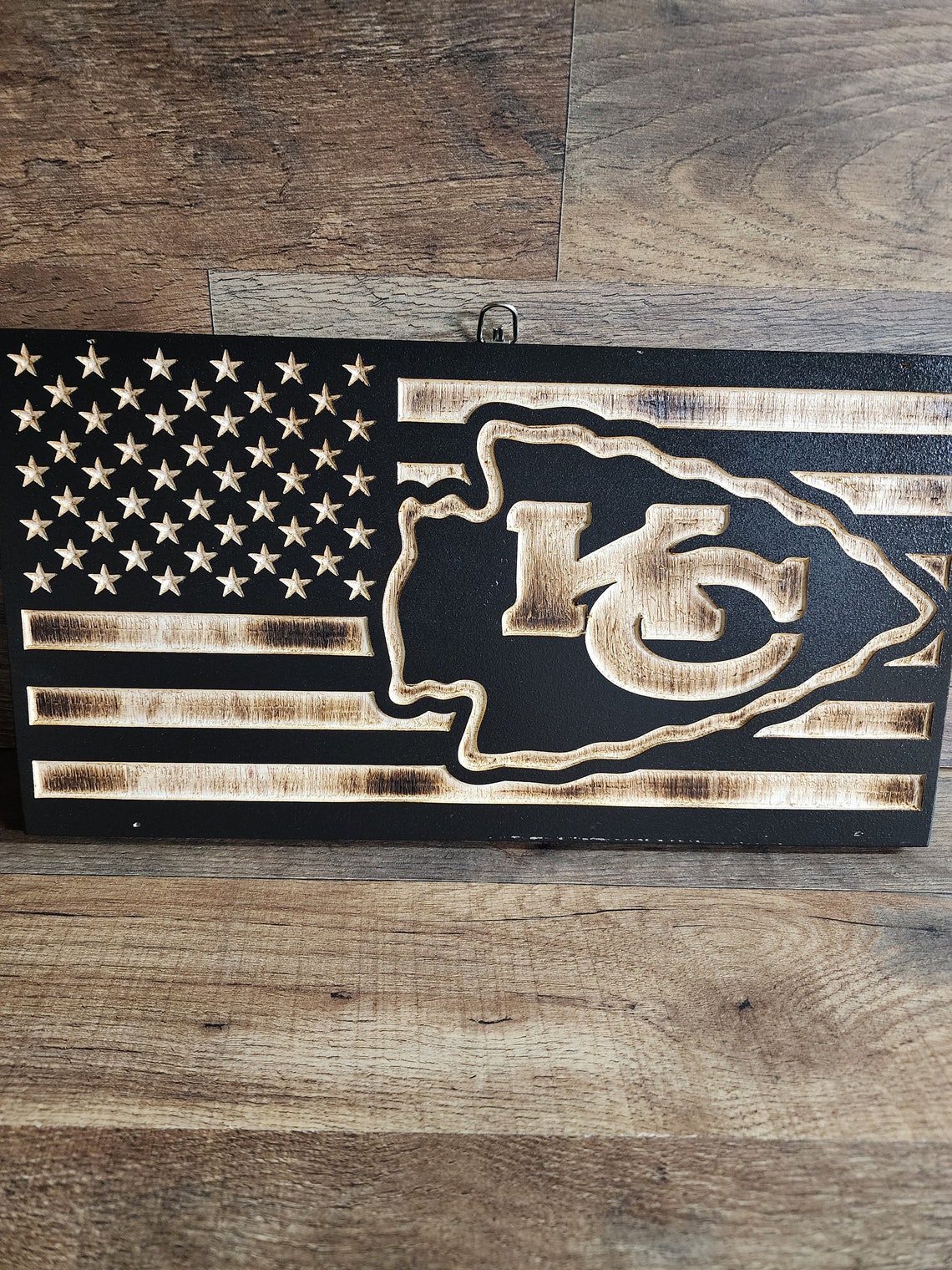 Kansas City Chiefs Flag: Handcrafted CNC Engraved Rustic American Flag ...