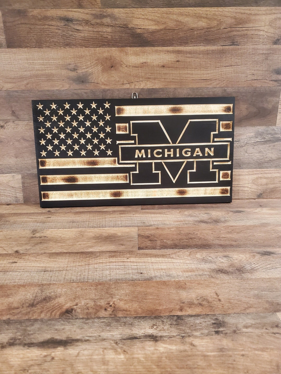 Beautiful Handcrafted CNC Engraved University of Michigan American Flag ...