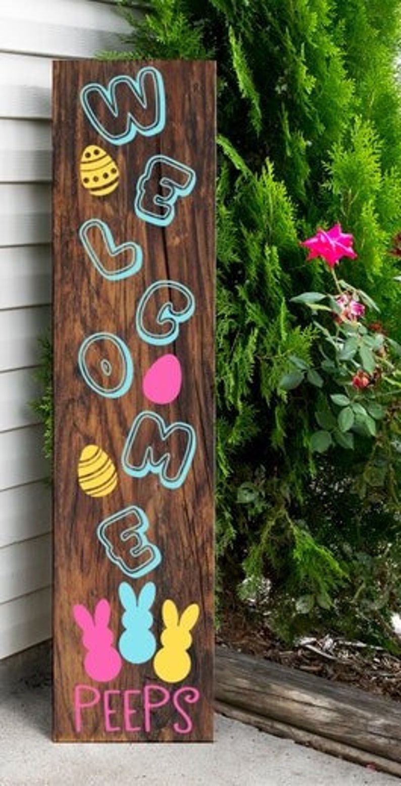 Welcome Peeps Sign Easter Porch Sign Spring Decor Peeps - Etsy