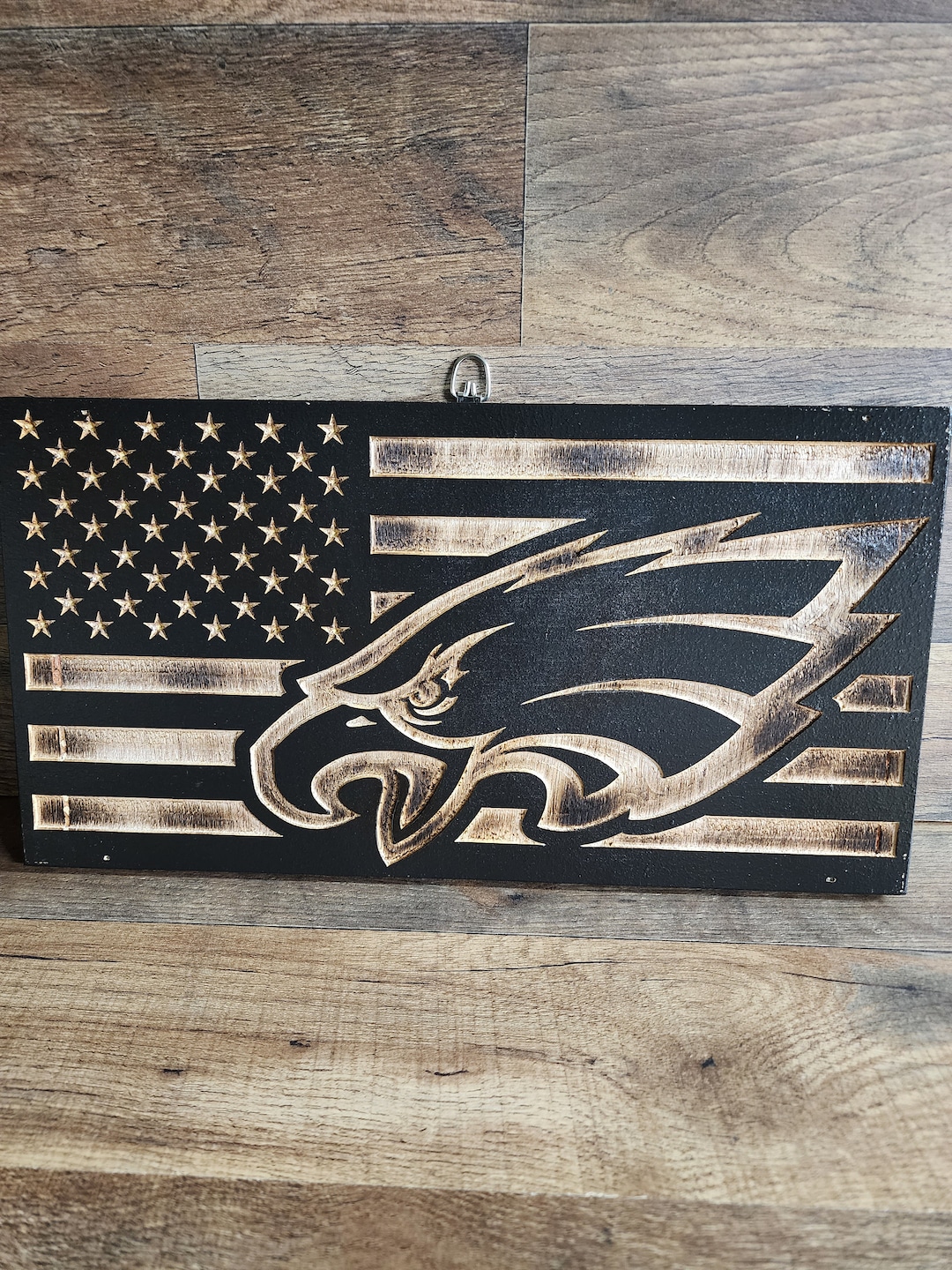 Philadelphia Eagles, Handcrafted CNC Engraved American Flag ...