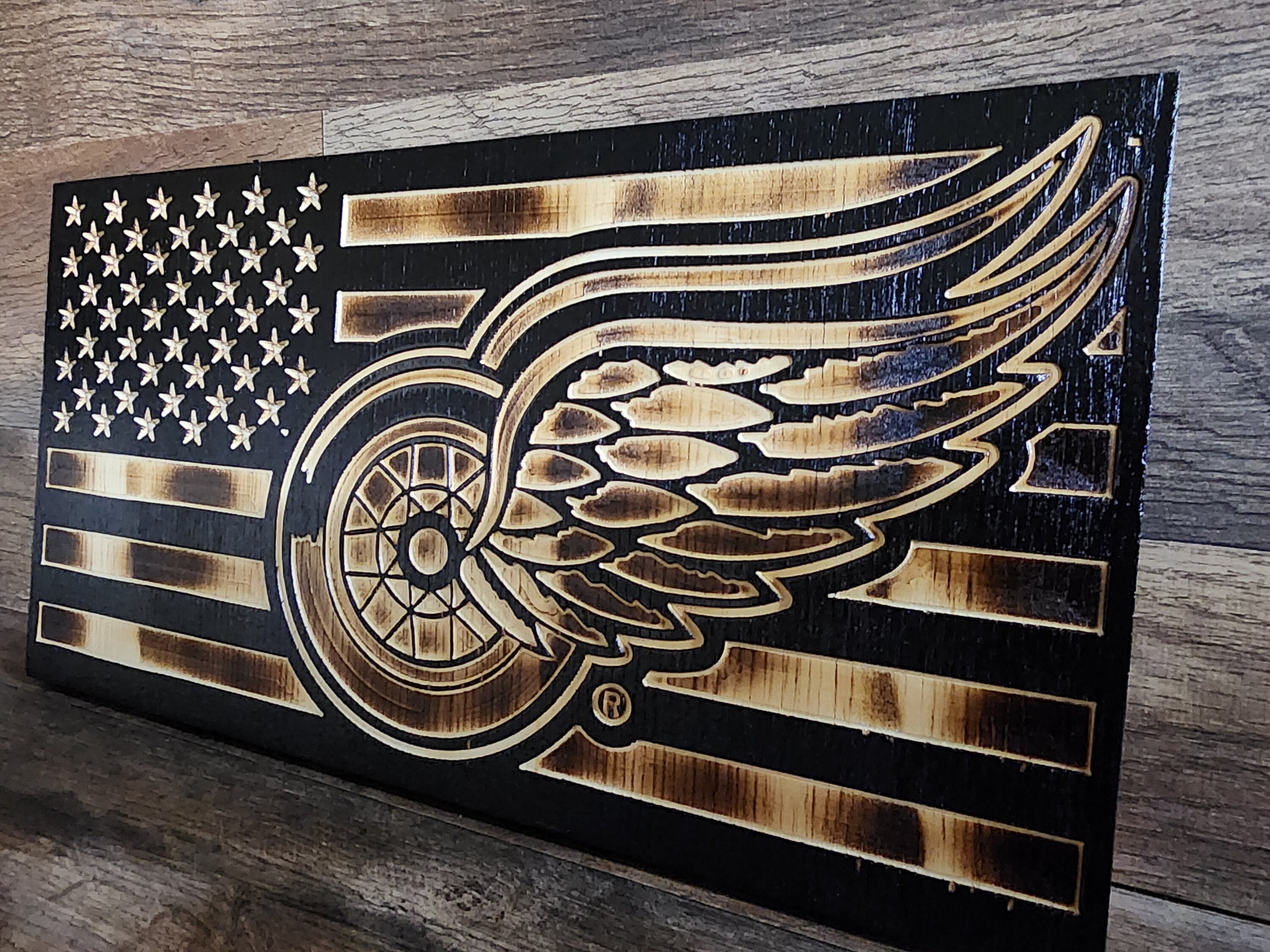 Handcrafted Detroit Red Wings Wooden Flag: Rustic Sports Decor - Etsy