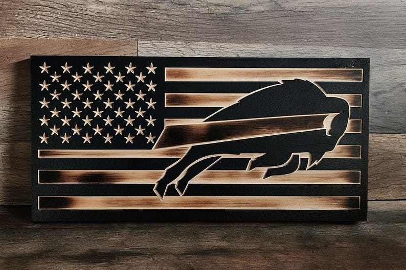 Buffalo Bills Flag: Handcrafted CNC Engraved Rustic American Flag - Etsy