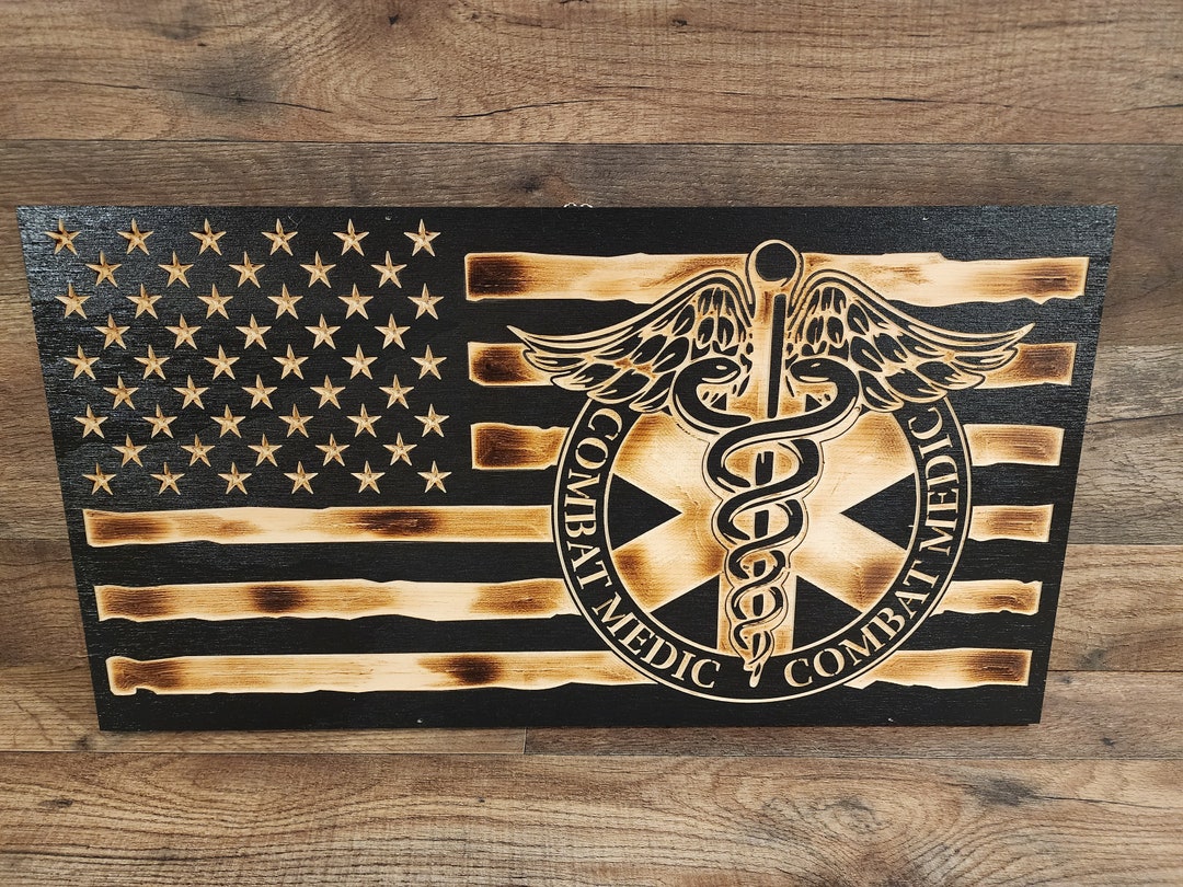 Handcrafted Burnt Wood Combat Medic American Flag - Etsy
