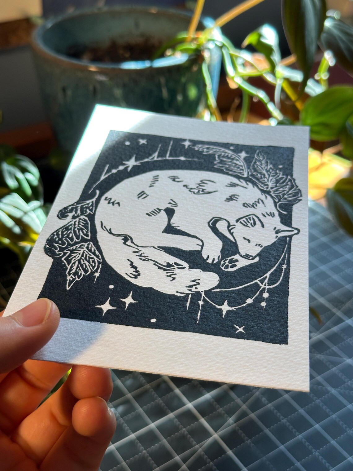 Sleeping Wolf Linocut Print | 6 X 4 Small Print | Handmade, Stamp Art ...