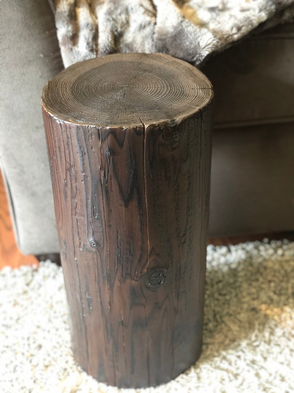 Charred Stump Stool End Table Cedar Shou Sugi Ban Yuki - Etsy