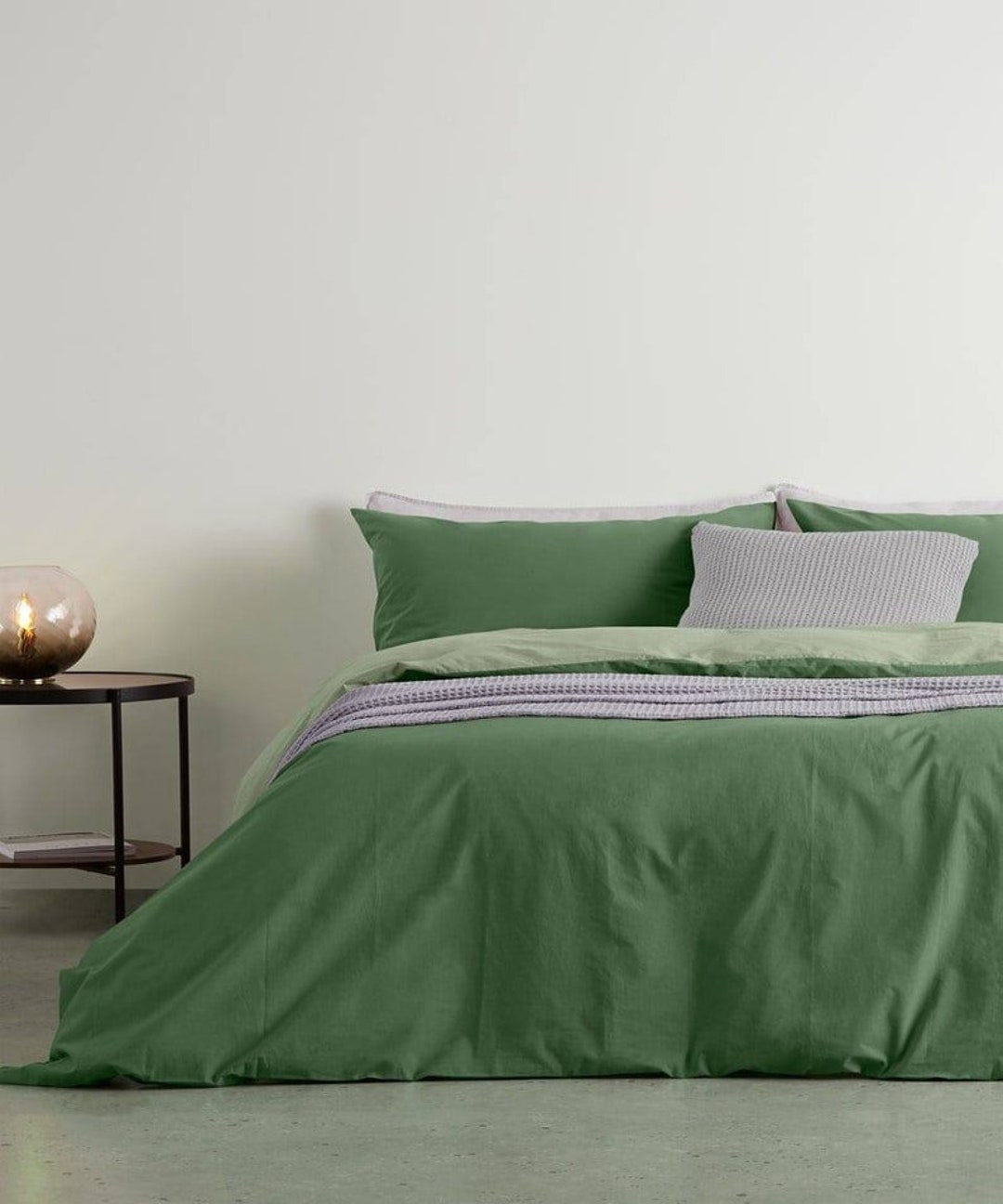 Reversible Linen Duvet Cover in Olive Green Duvet With 4 Pillow Shams ...