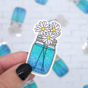 MINI Mason Jar Daisies WATERPROOF Vinyl Sticker Daisy Flower | Etsy