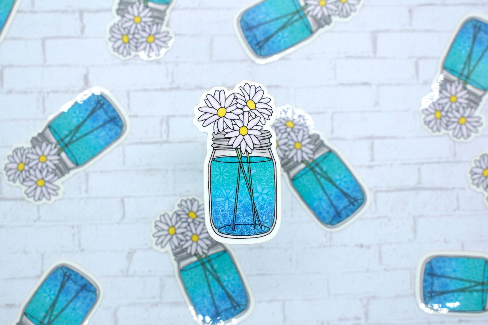 MINI Mason Jar Daisies WATERPROOF Vinyl Sticker Daisy Flower | Etsy