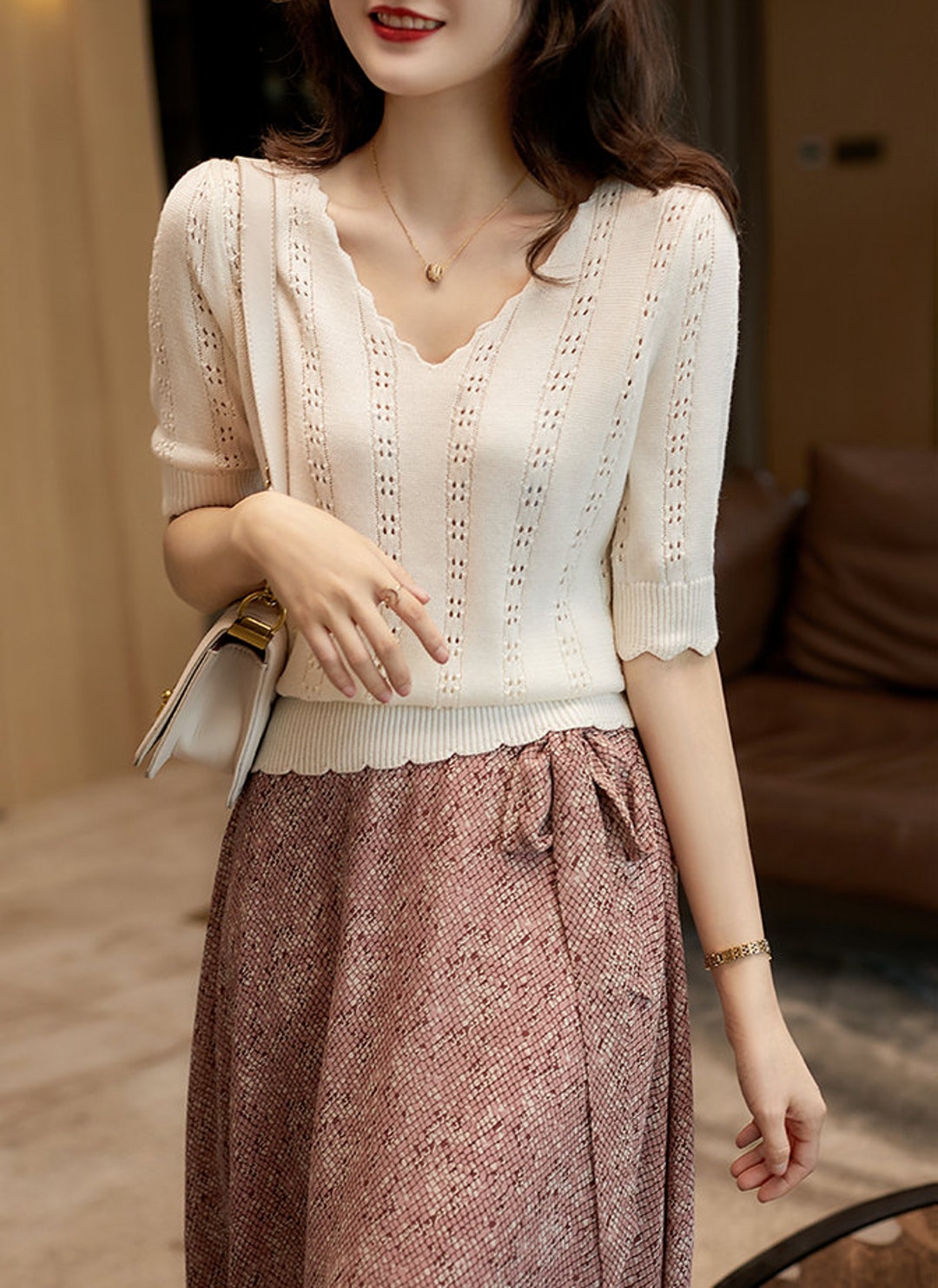 Short Sleeve Knitted Sweater Blouse Shirt Casual Tees Tops - Etsy