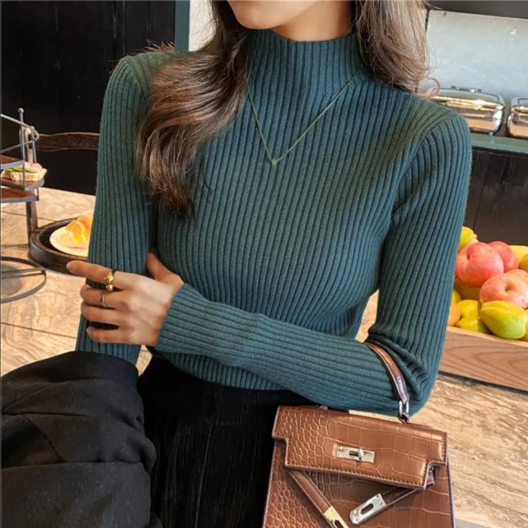 Long Sleeve Mock Neck Sweater Ribbed Turtleneck Sweater Half Neck ...
