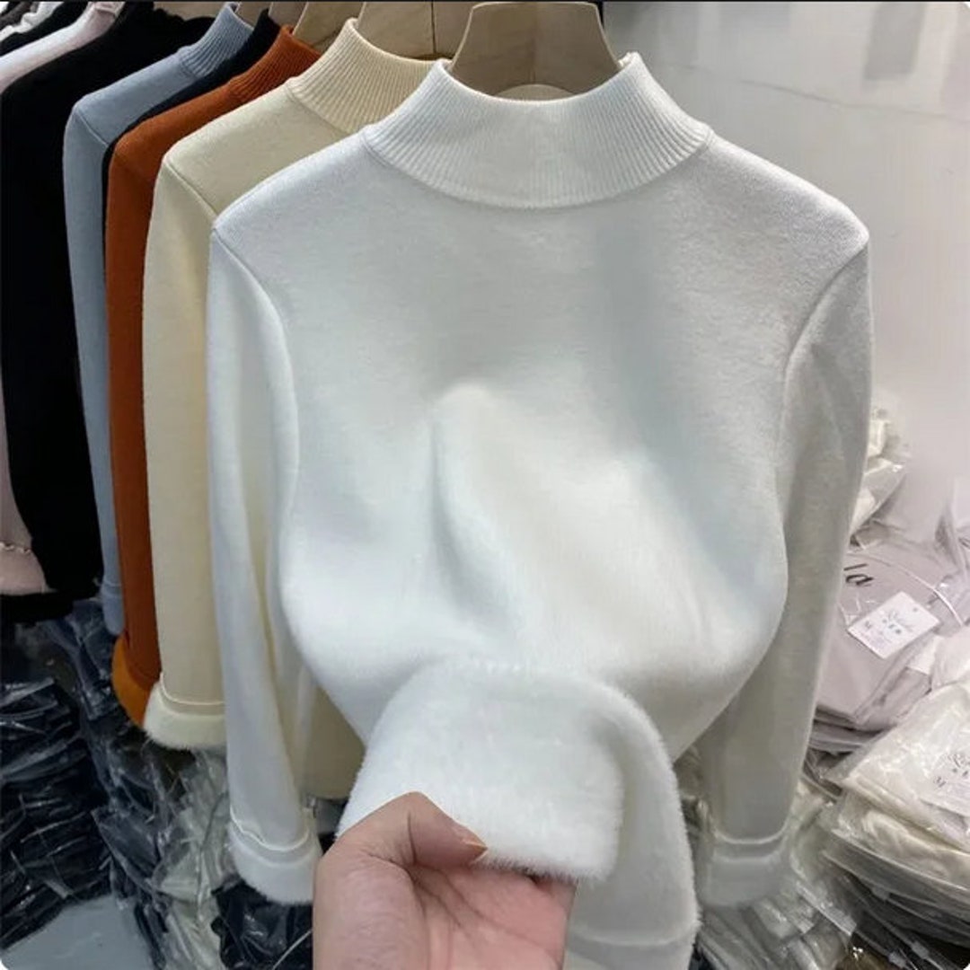 Warm Half Neck Fleeced Long Sleeve Mock Turtleneck Sweater Pullovers ...