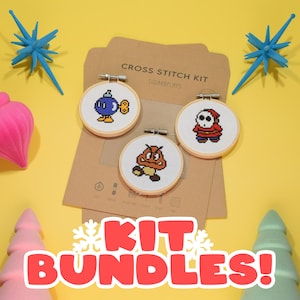 Super Mario Cross Stitch Kits(3pack), Mini Cross Stitch Kit Set. 3inch ...