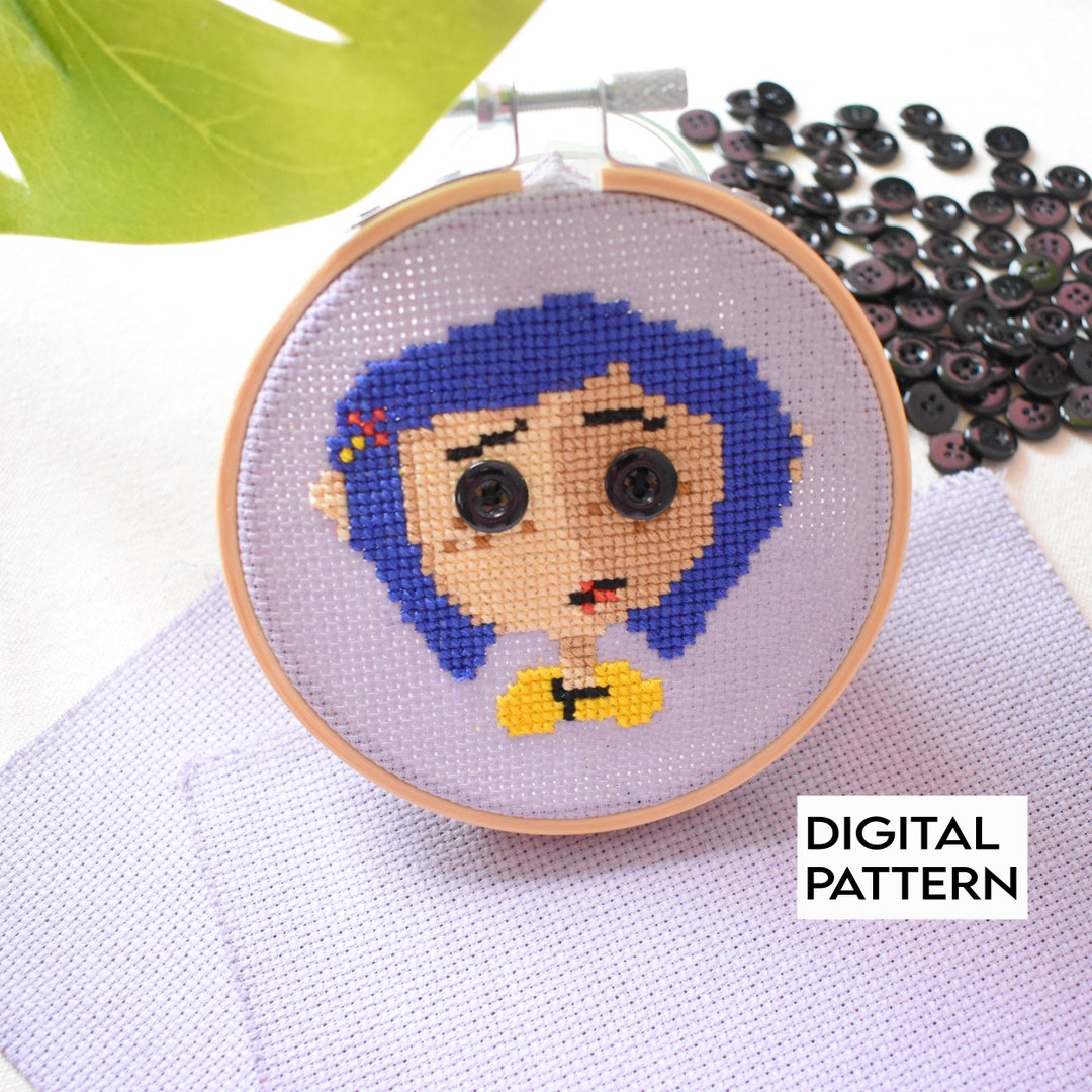 Coraline Cross Stitch Pattern, Coraline Button Eye Embroidery Digital ...