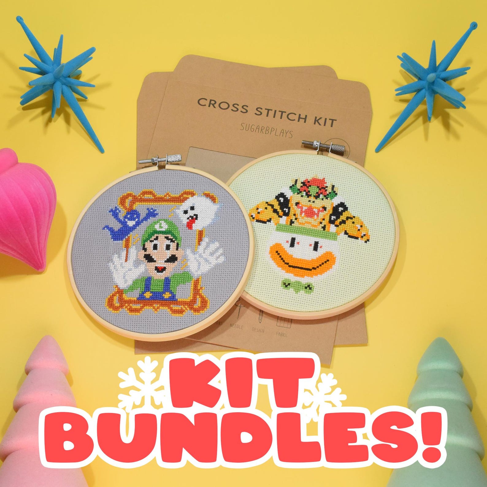 Luigi Mansion and Bowser Cross Stitch Bundle, Craft Gift Set, Super ...