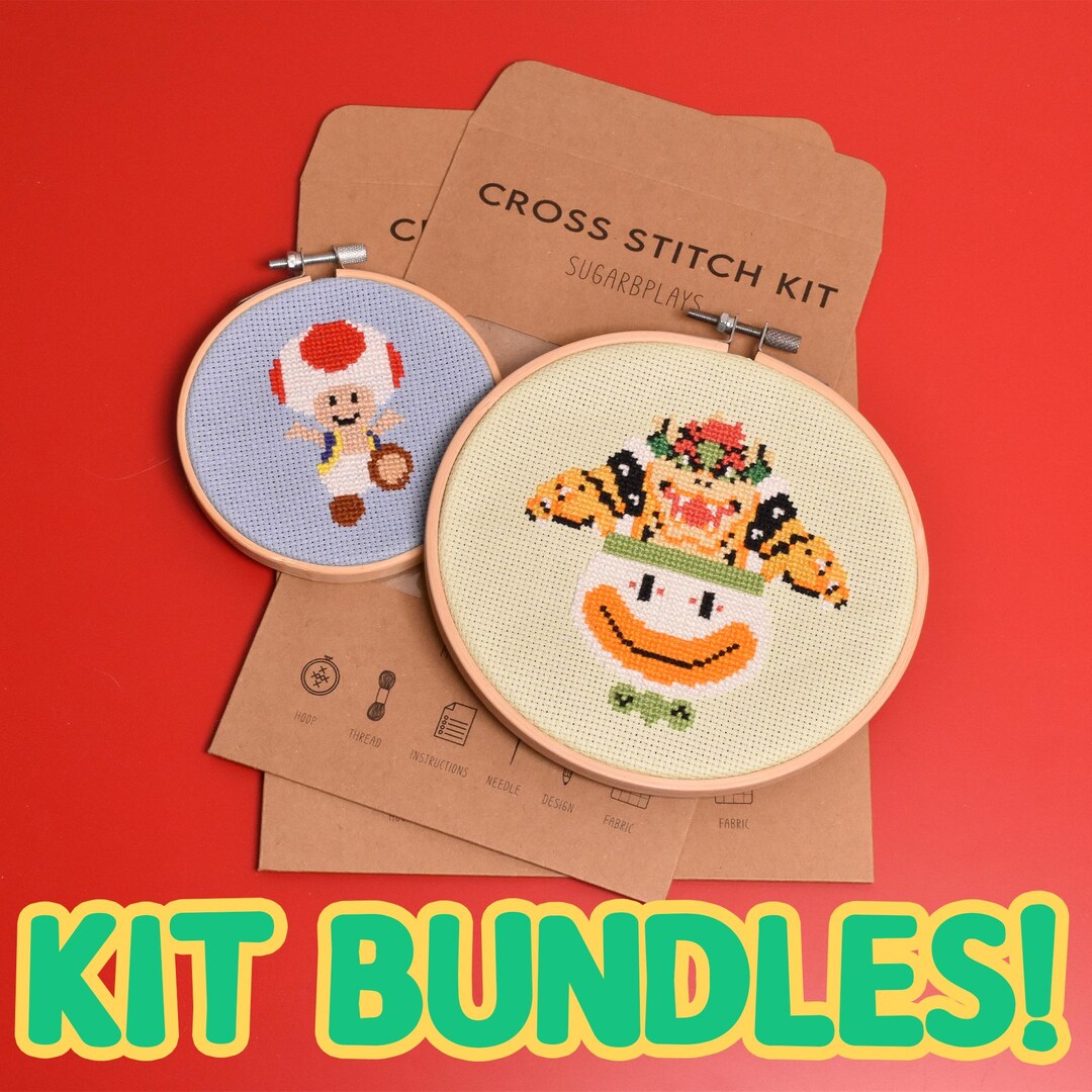 Super Mario Character Toad and Bowser Cross Stitch Kits Bundles. Mario ...