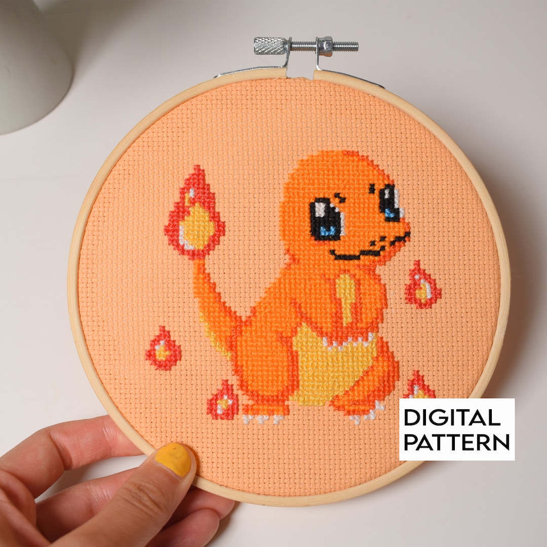 Pokémon Cross Stitch Pattern, Charmander Embroidery Digital Pattern ...
