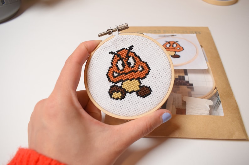 Super Mario Cross Stitch Kit, Goomba Kit, 3inch Mini Cross Stitch Kit ...