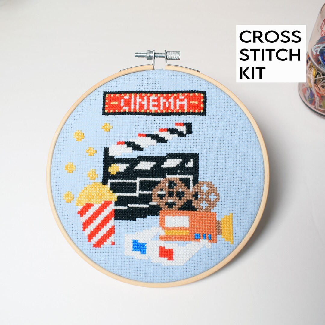 Movie Cross Stitch Kit for Beginners, Cinema Movie Embroidery Kit, DIY ...