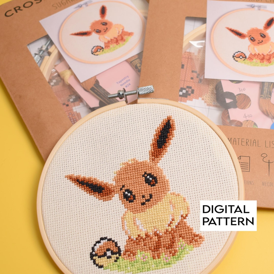 Eevee Cross Stitch Digital Pattern, Pokemon Cross Stitch Pattern, Eevee ...