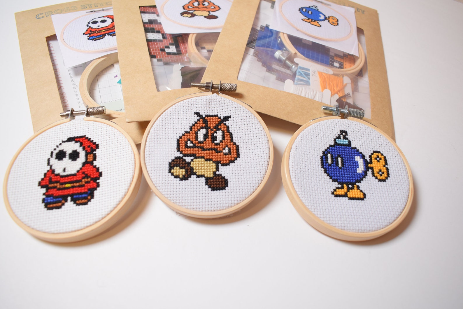 Super Mario Cross Stitch Kits(3pack), Mini Cross Stitch Kit Set. 3inch ...