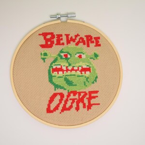Shrek Cross Stitch Pattern, Beware Ogre Sign DIY Craft Kit, 6inch ...