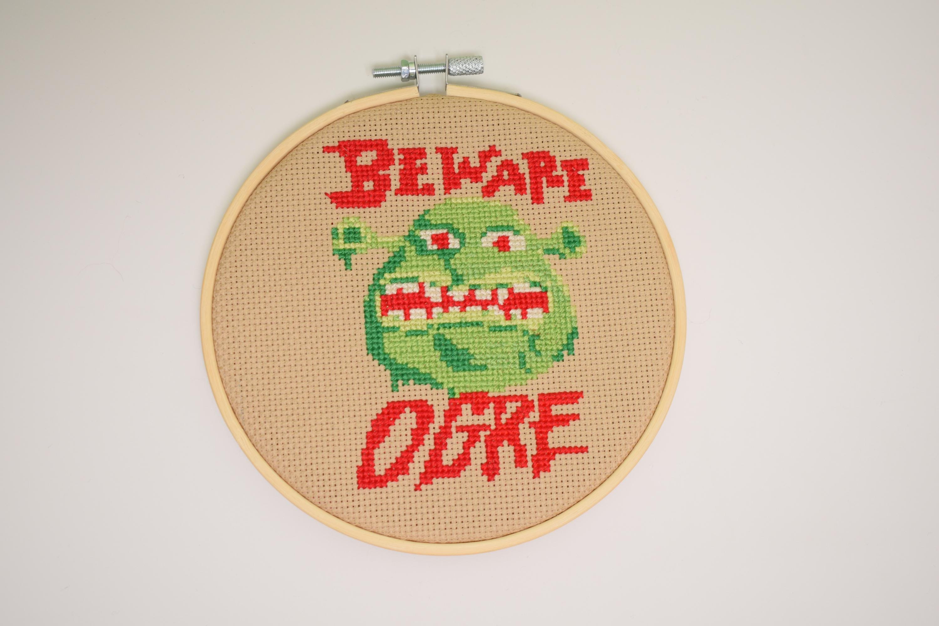 Shrek Cross Stitch Pattern, Beware Ogre Sign DIY Craft Kit, 6inch ...