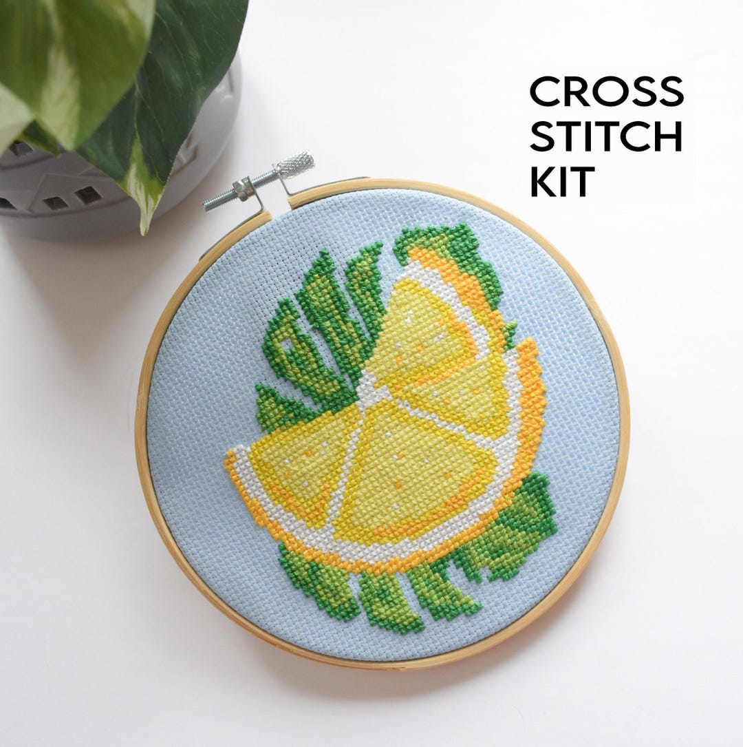 Lemon Cross Stitch- Monstera Leaf Cross Stitch Kit, Lemon Stitch Kit ...