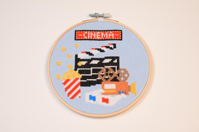 Movie Cross Stitch Kit for Beginners, Cinema Movie Embroidery Kit, DIY ...