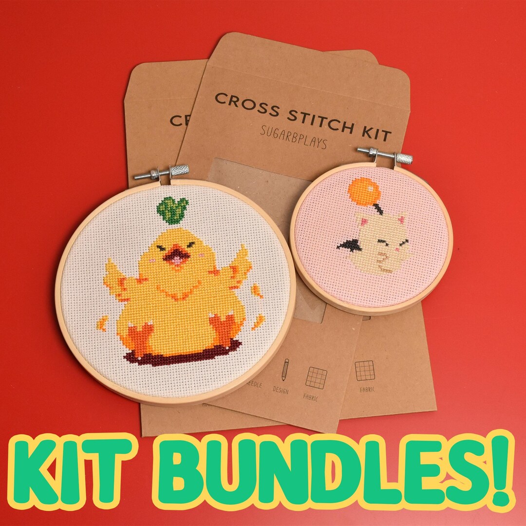 Final Fantasy DIY Cross Stitch Set, Fat Chocobo and Moogle Bundle ...