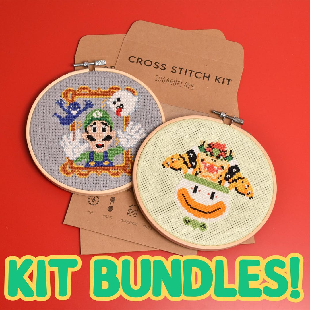 Luigi Mansion and Bowser Cross Stitch Bundle, Craft Gift Set, Super ...