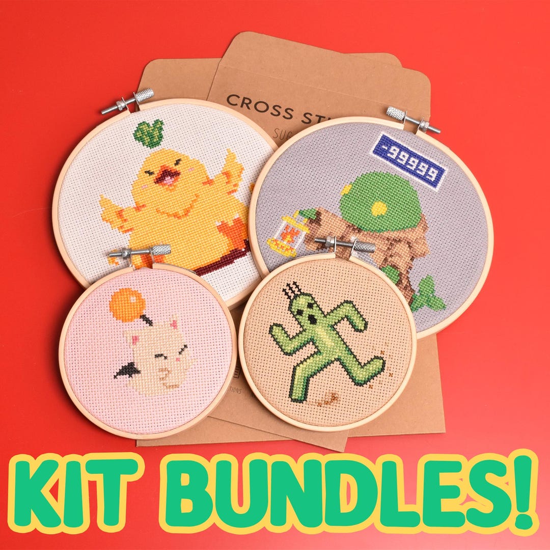 Final Fantasy Character Cross Stitch Bundle, Moogle, Cactuar, Tonberry ...