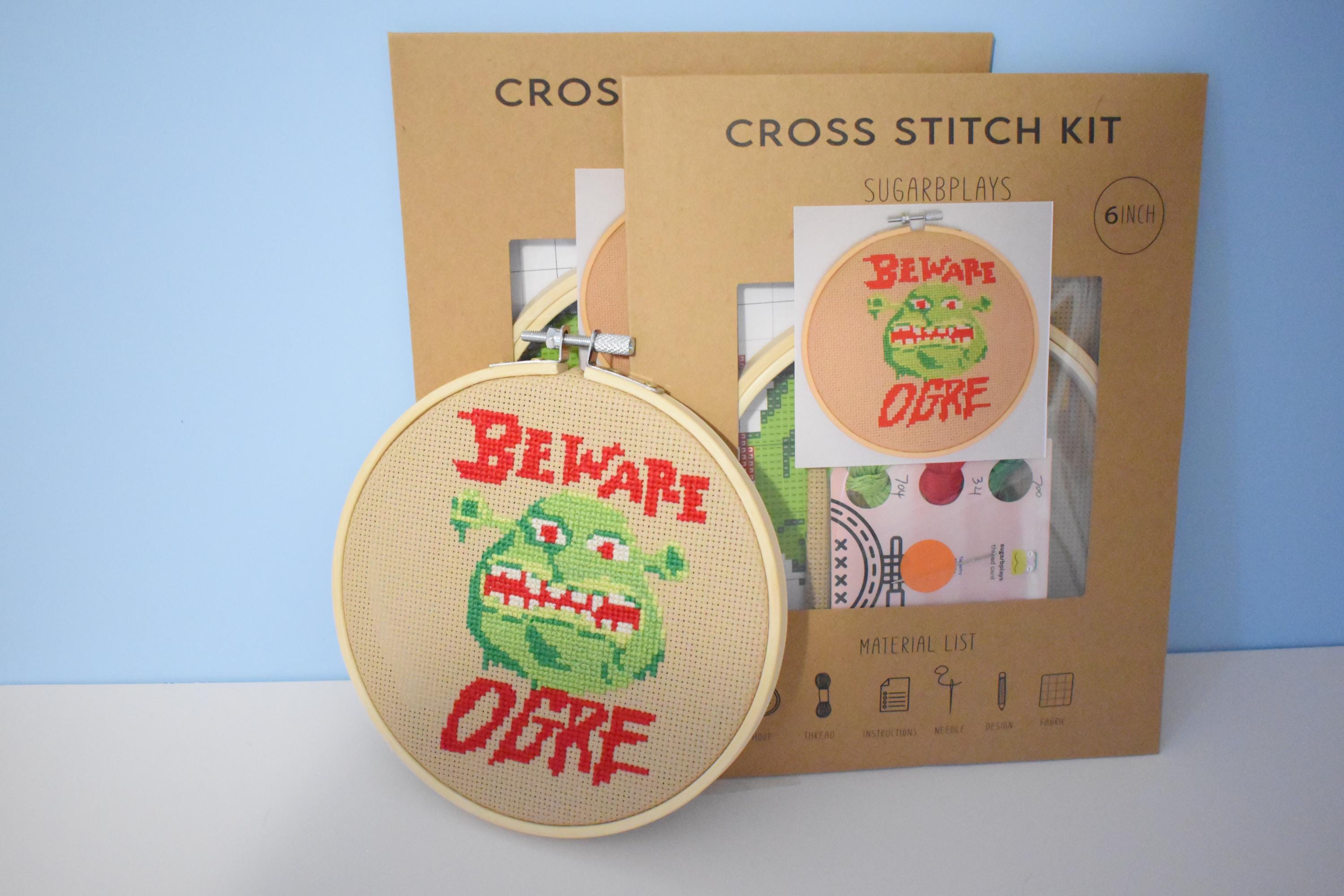 Shrek Cross Stitch Pattern, Beware Ogre Sign DIY Craft Kit, 6inch ...