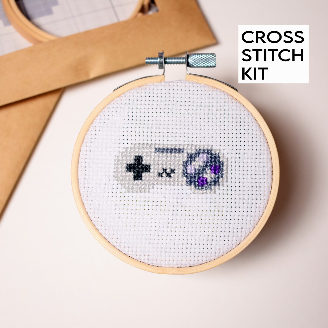 Retro Mini Cross Stitch Kit, Mini Embroidery Kit, SNES Nintendo Console ...