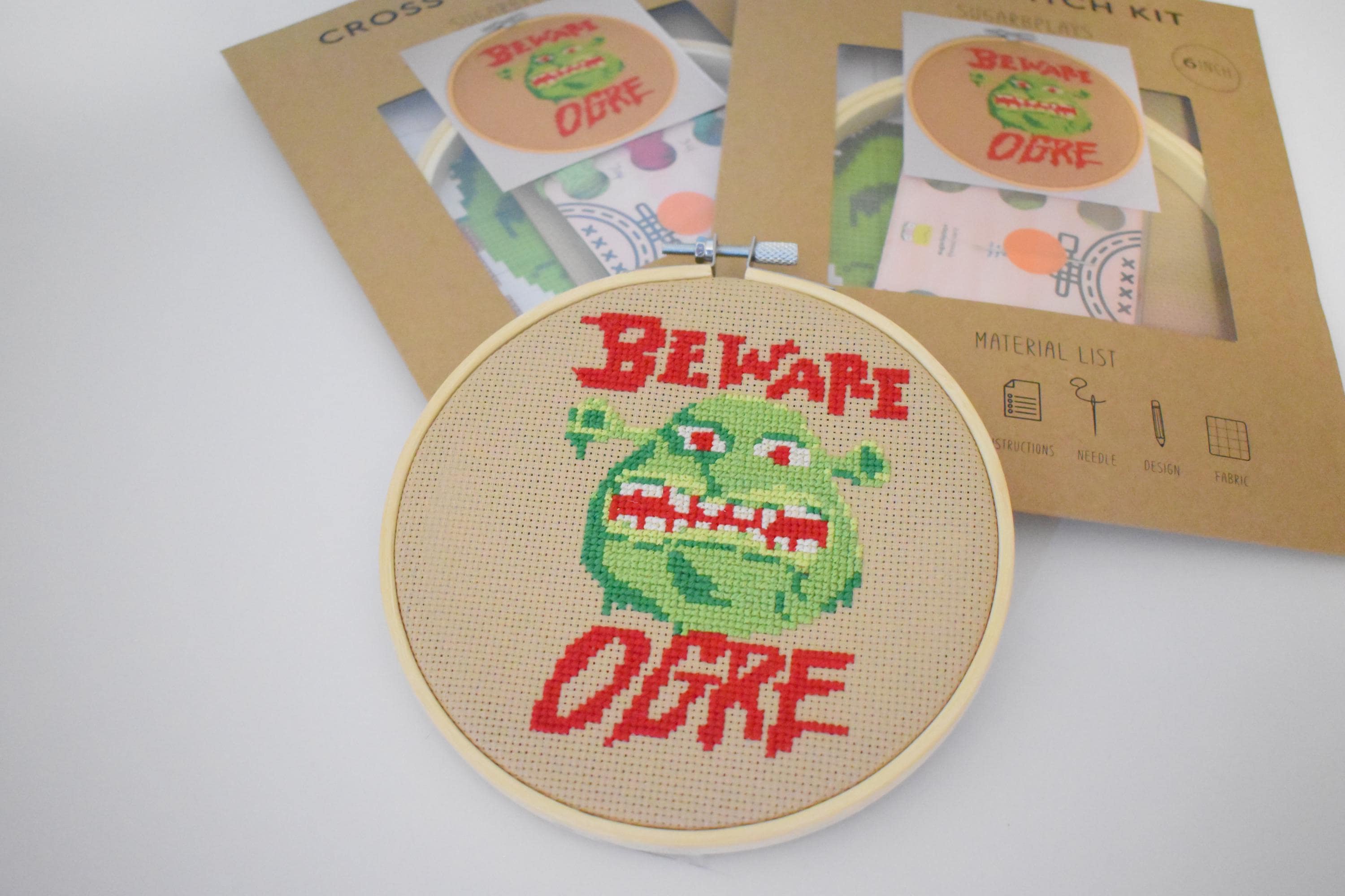 Shrek Cross Stitch Pattern, Beware Ogre Sign DIY Craft Kit, 6inch ...