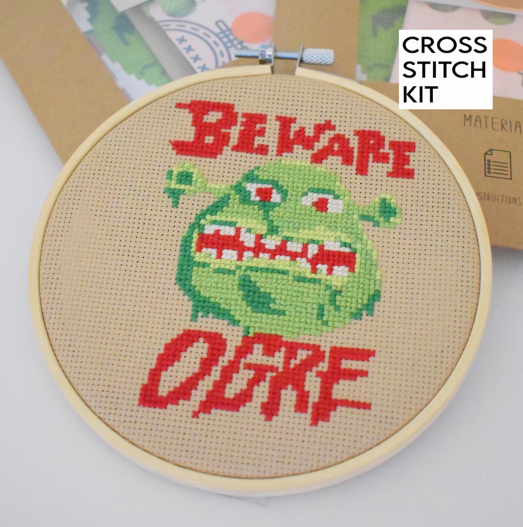 Shrek Cross Stitch Pattern, Beware Ogre Sign DIY Craft Kit, 6inch ...