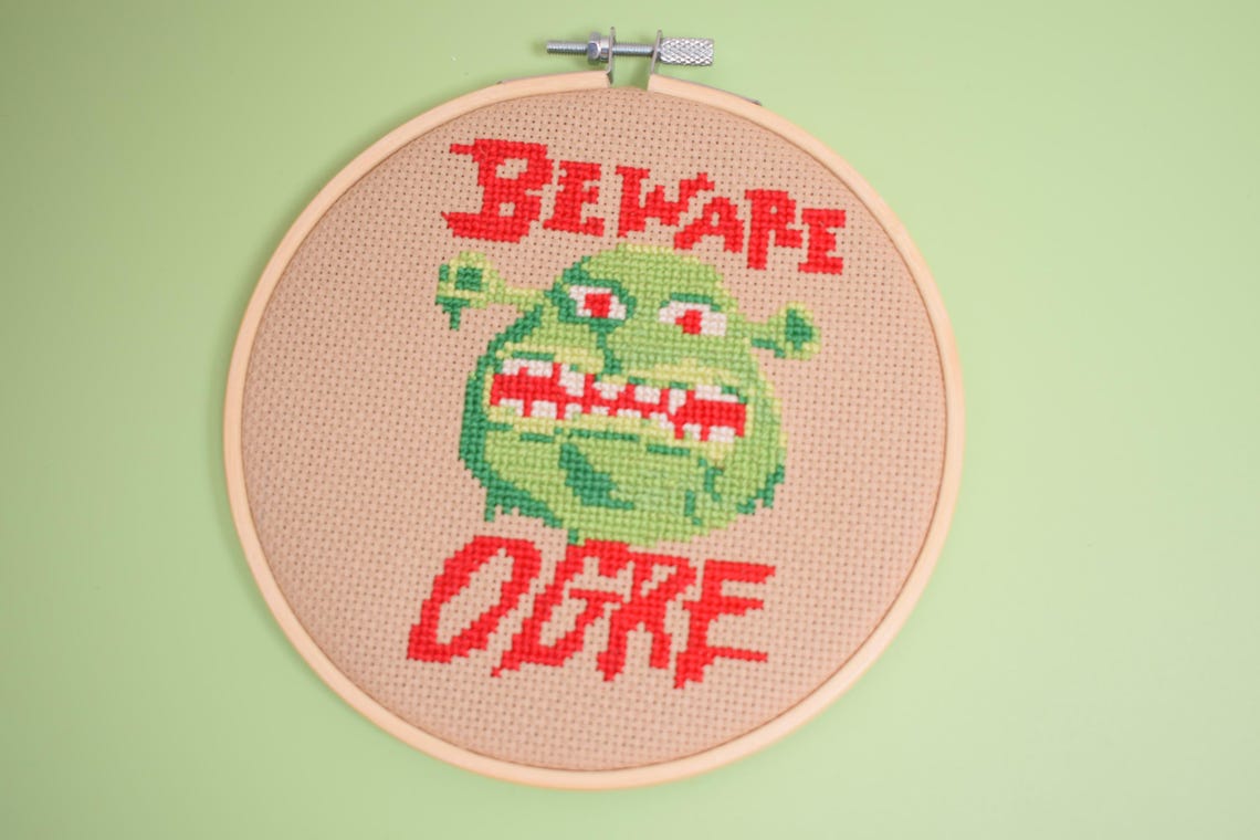 Shrek Cross Stitch Digital Pattern, Beware Ogre DIY 6inch Cross Stitch ...