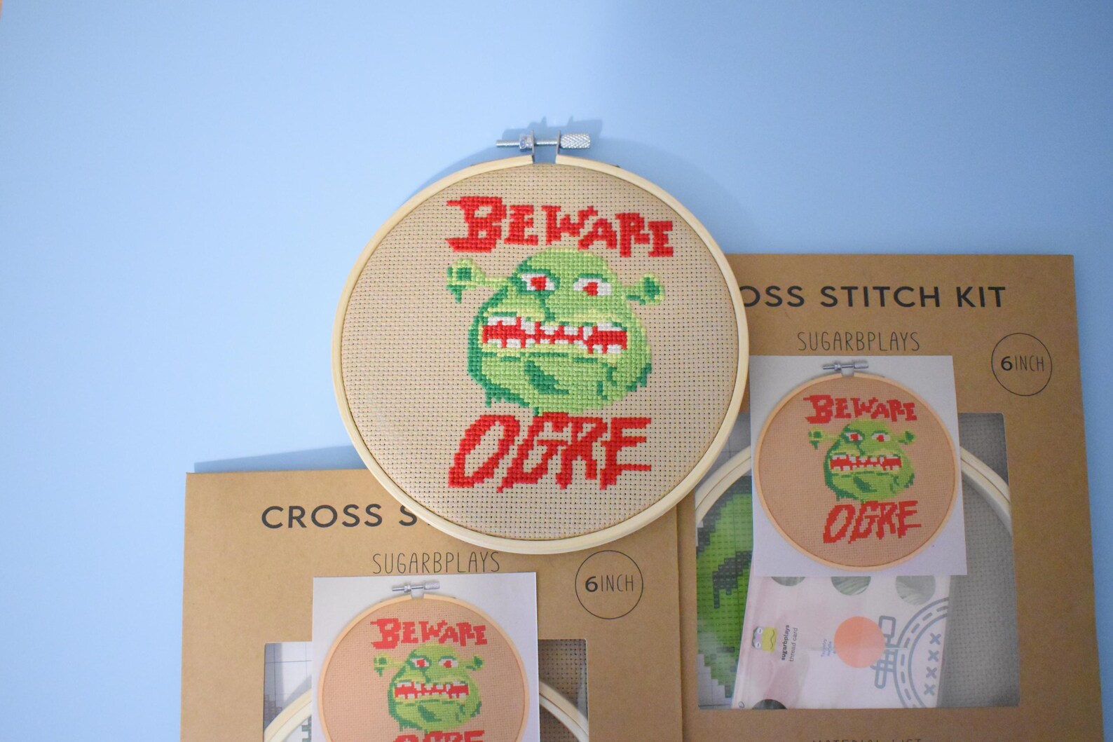 Shrek Cross Stitch Pattern, Beware Ogre Sign DIY Craft Kit, 6inch ...