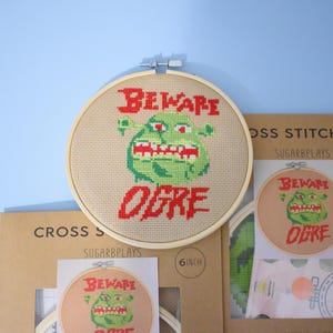 Shrek Cross Stitch Pattern, Beware Ogre Sign DIY Craft Kit, 6inch ...