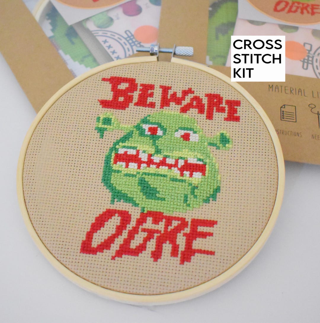 Shrek Cross Stitch Pattern, Beware Ogre Sign DIY Craft Kit, 6inch ...