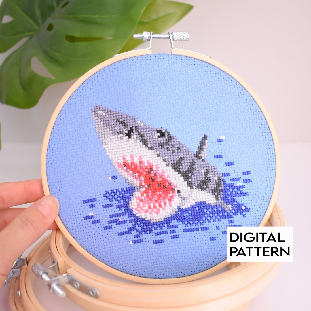 Shark Jaws Cross Stitch Digital Pattern, Shark Jaws Embroidery Pattern ...