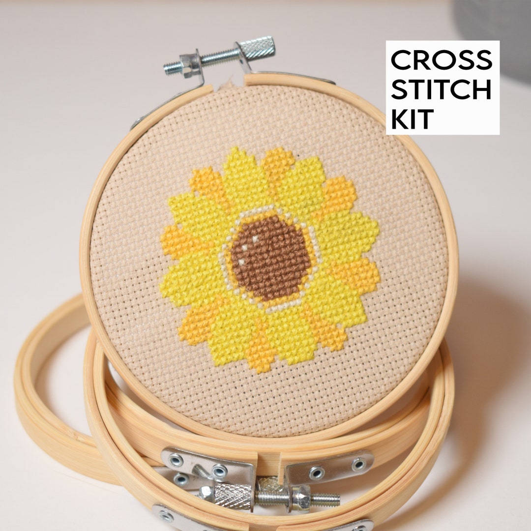 Sunflower Cross Stitch Kit, Floral Embroidery Kit, Sunflower Embroidery ...