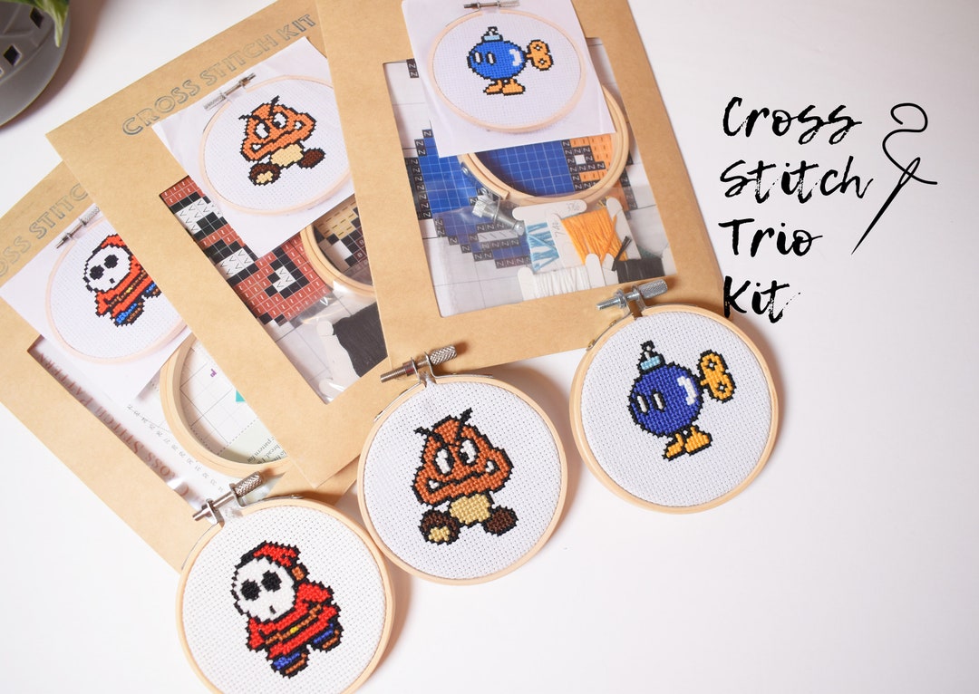 Super Mario Cross Stitch Kits3pack Mini Cross Stitch Kit - Etsy