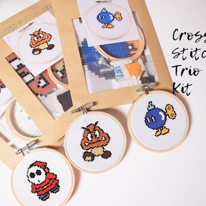 Super Mario Cross Stitch Kits3pack Mini Cross Stitch Kit - Etsy