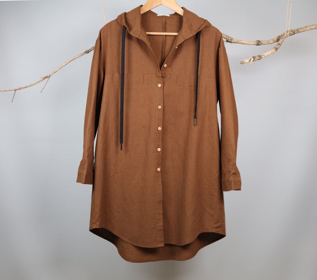 Hooded Linen Jacket, Linen Hoodie, Loose Fit Hoodie, Linen Hooded Shirt ...